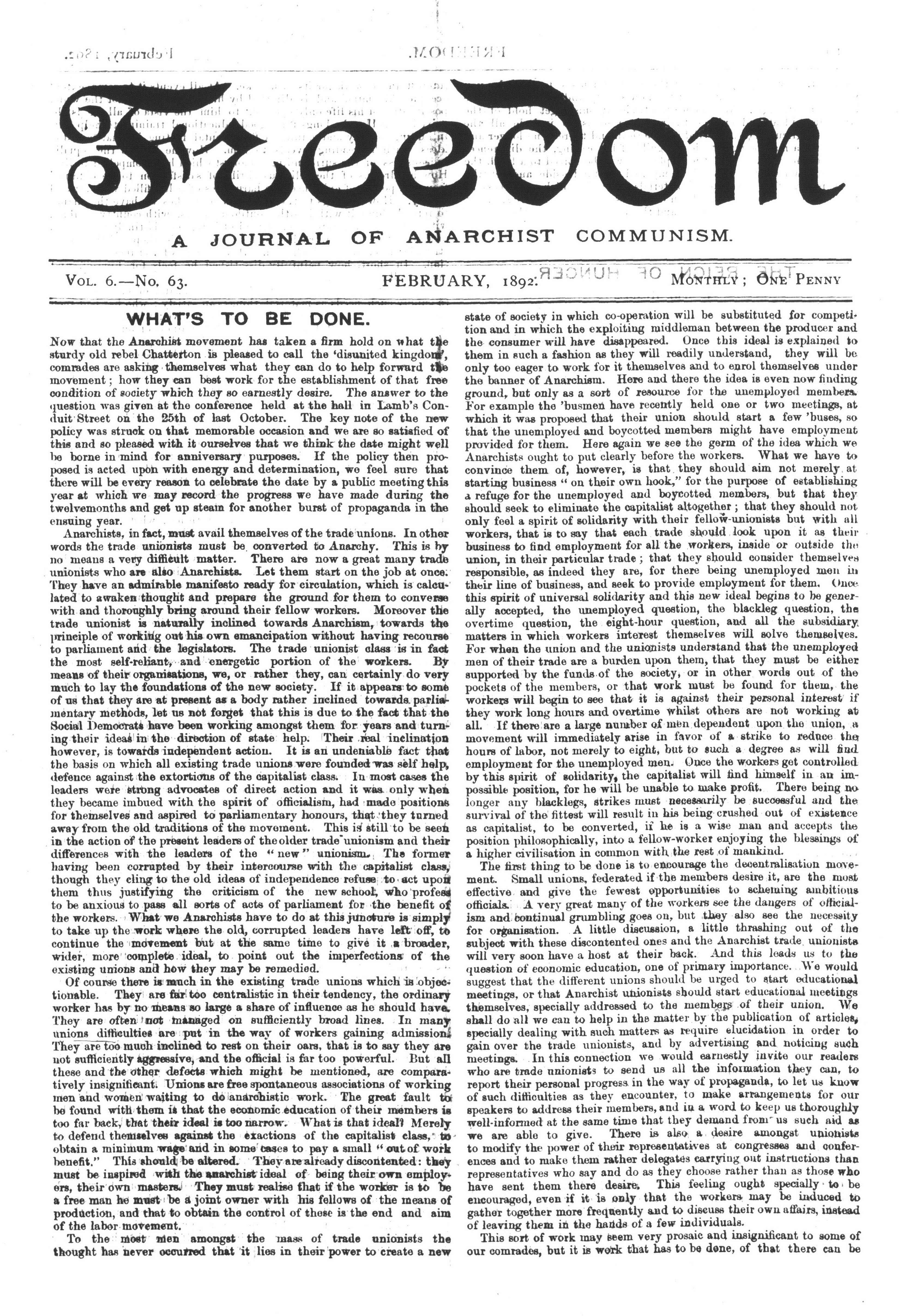 Freedom vol 6. no 63 (February 1892) | libcom.org